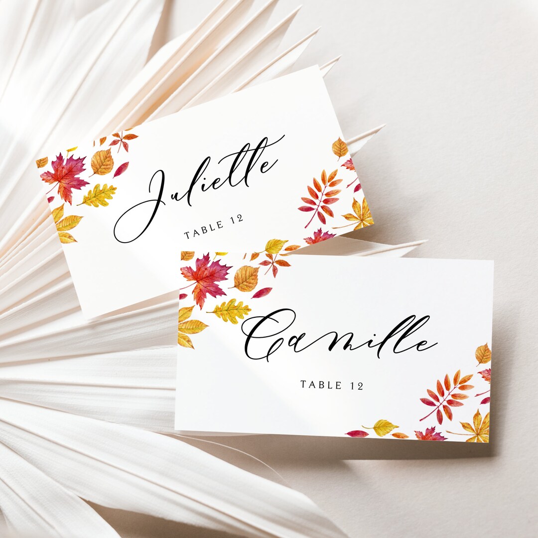 Printable Fall Wedding Place Card Template DIY Rustic Watercolor ...