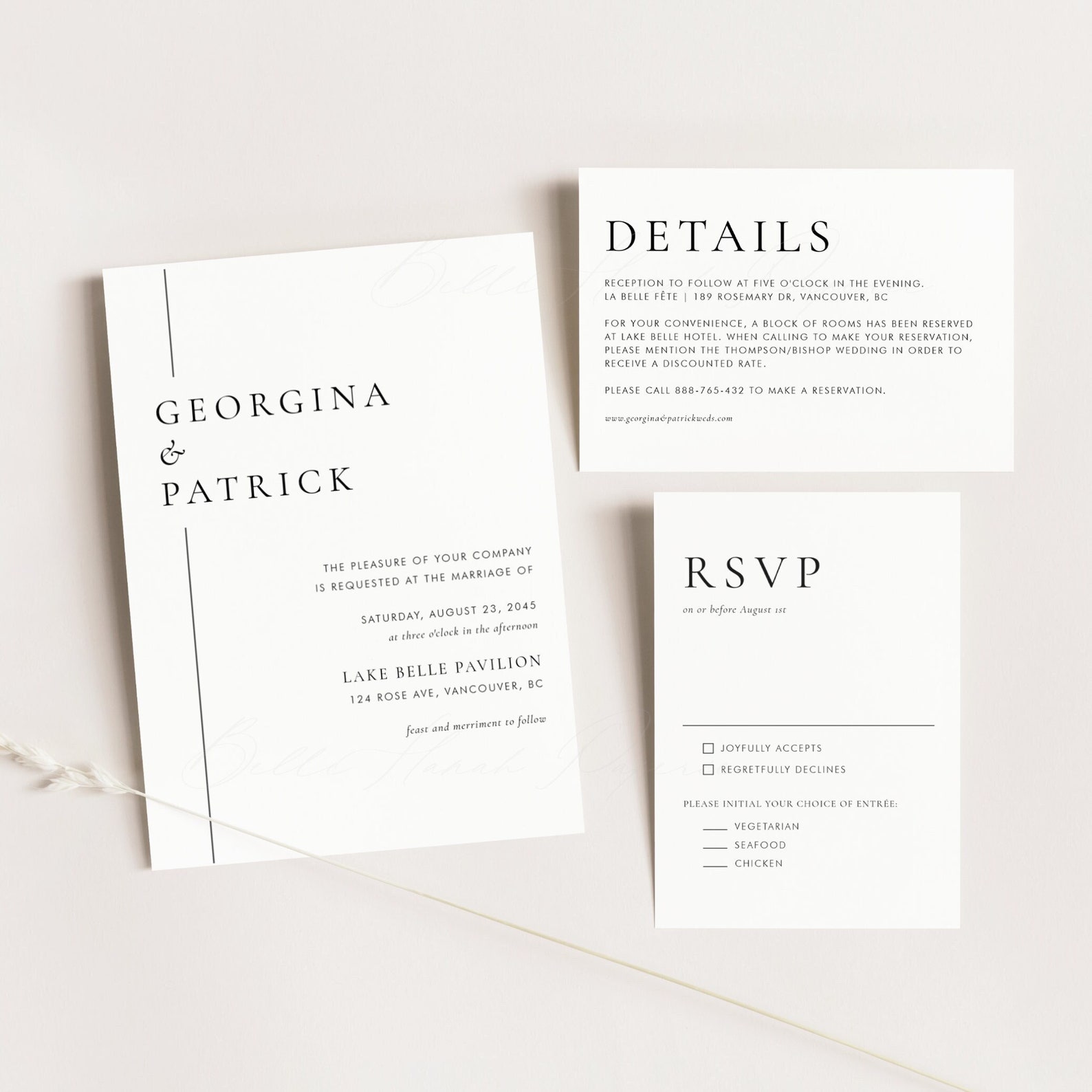 Printable Minimalist Wedding Invitation Set Template - Simple Lines ...
