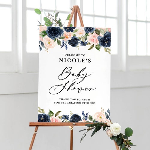 Navy Blush Baby Shower Welcome Sign Template Editable - Etsy