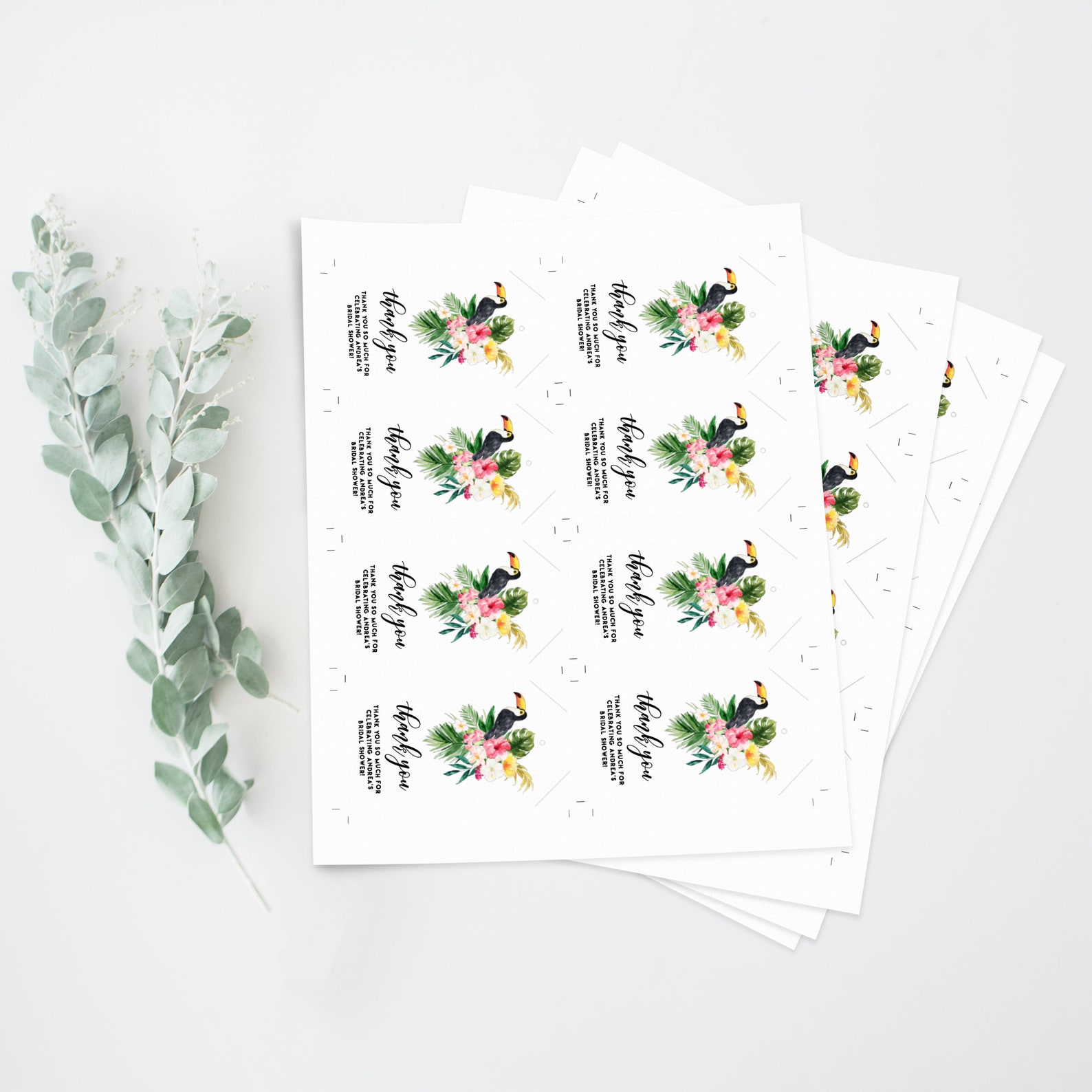 Printable Tropical Thank You Gift Tag Template - Editable Watercolor ...