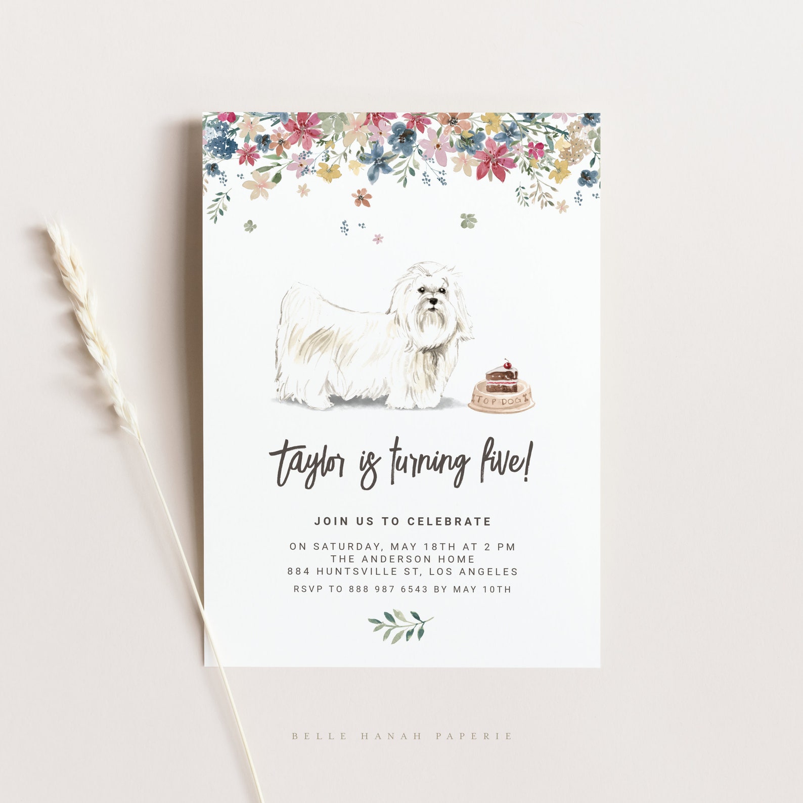 Printable Maltese Birthday Invitation Template - DIY Watercolor Maltese ...