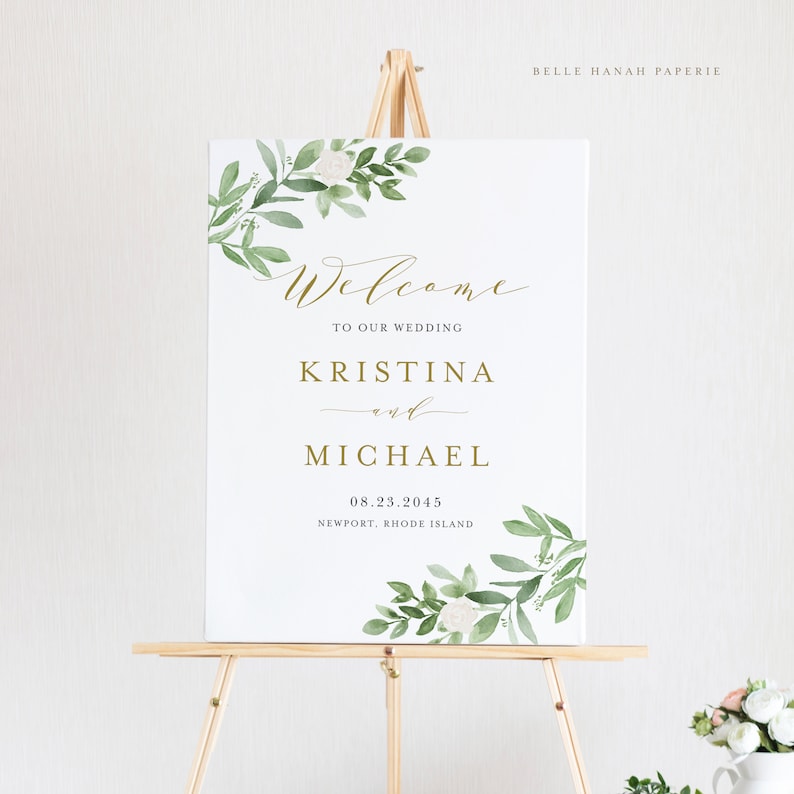 Printable Greenery Wedding Welcome Sign Template DIY 18x24 - Etsy