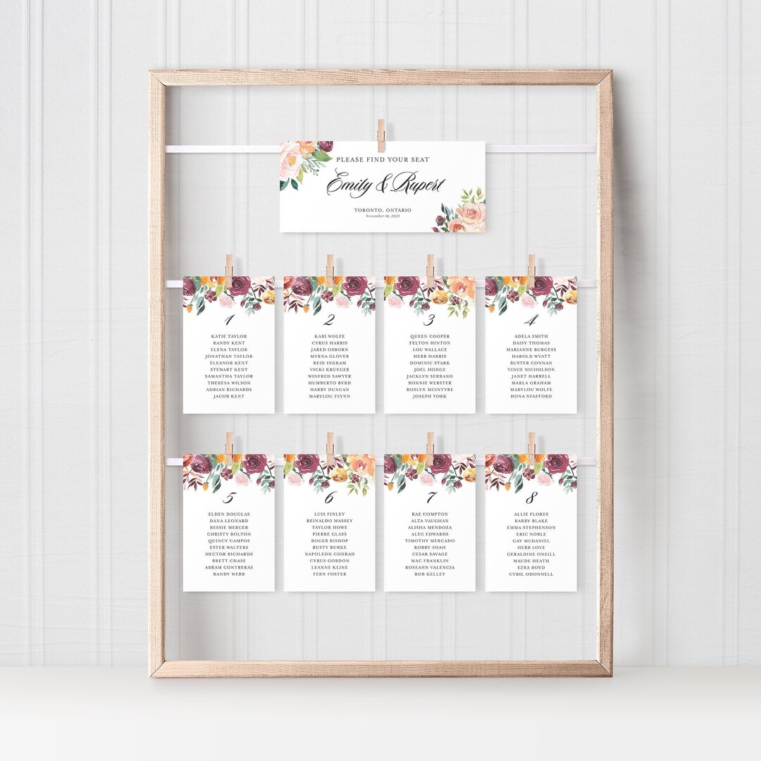 Fall Wedding Seating Cards Template Printable Watercolor - Etsy