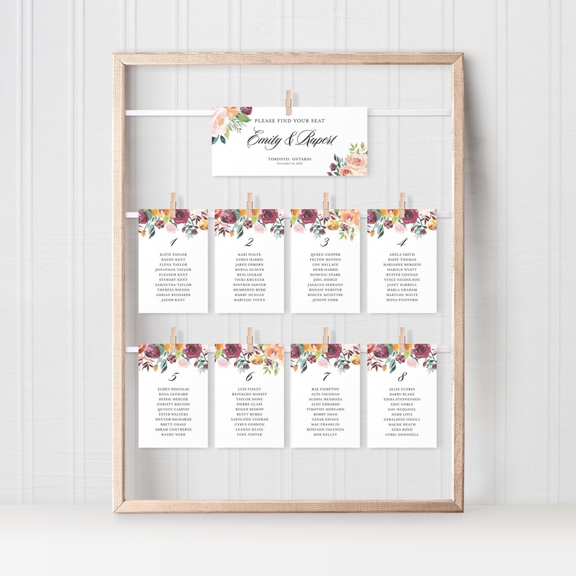 Fall Wedding Seating Cards Template Printable Watercolor - Etsy