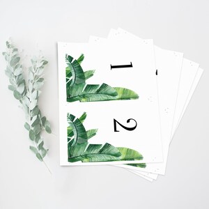 Tropical Wedding Table Numbers Card - Printable Watercolor Banana Palm ...