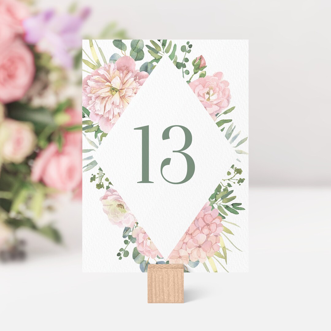 Instant Download Pink Flowers Table Number Cards 1 to 20 - 5x7 ...
