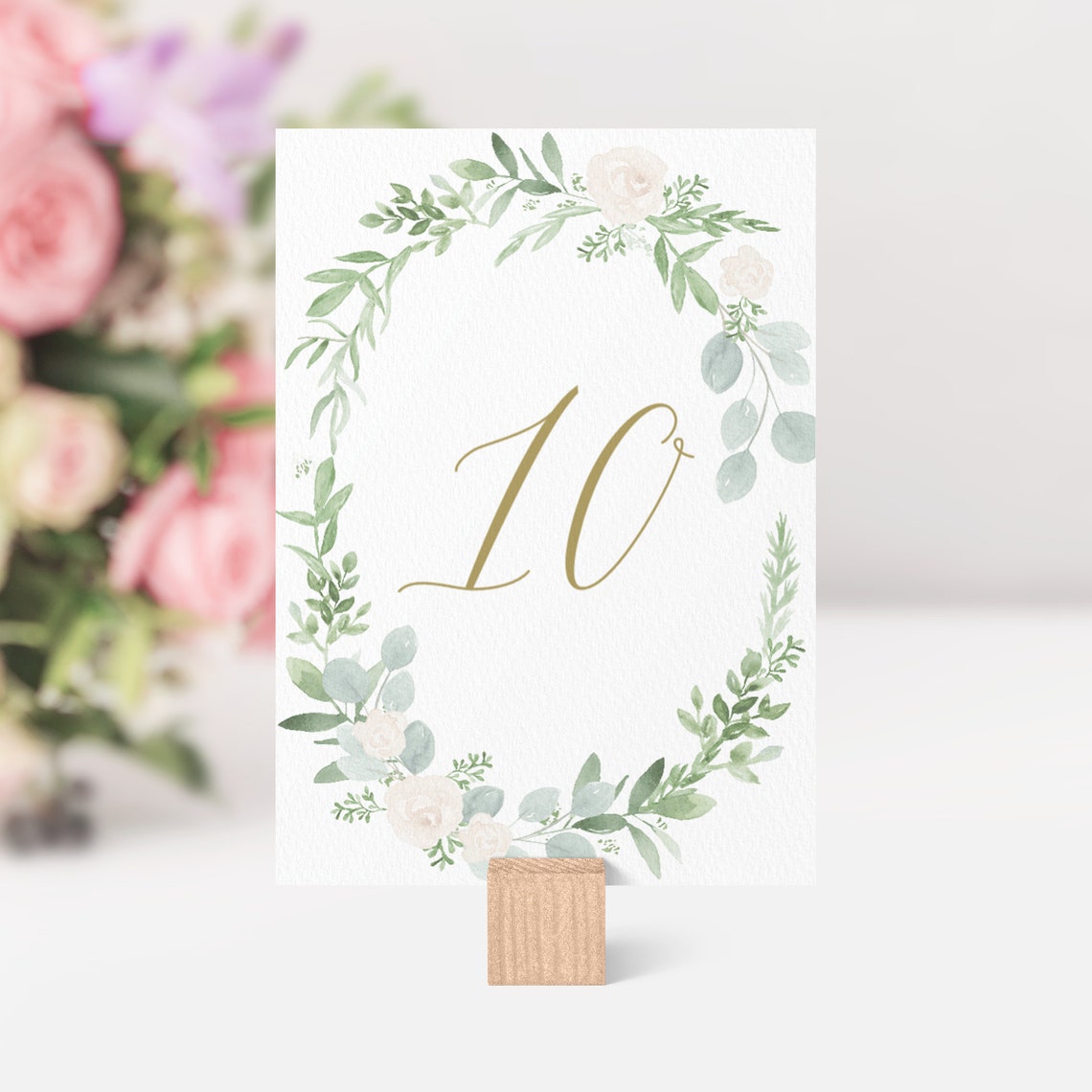 Printable Table Number Card 5x7 Watercolor Greenery Floral | Etsy