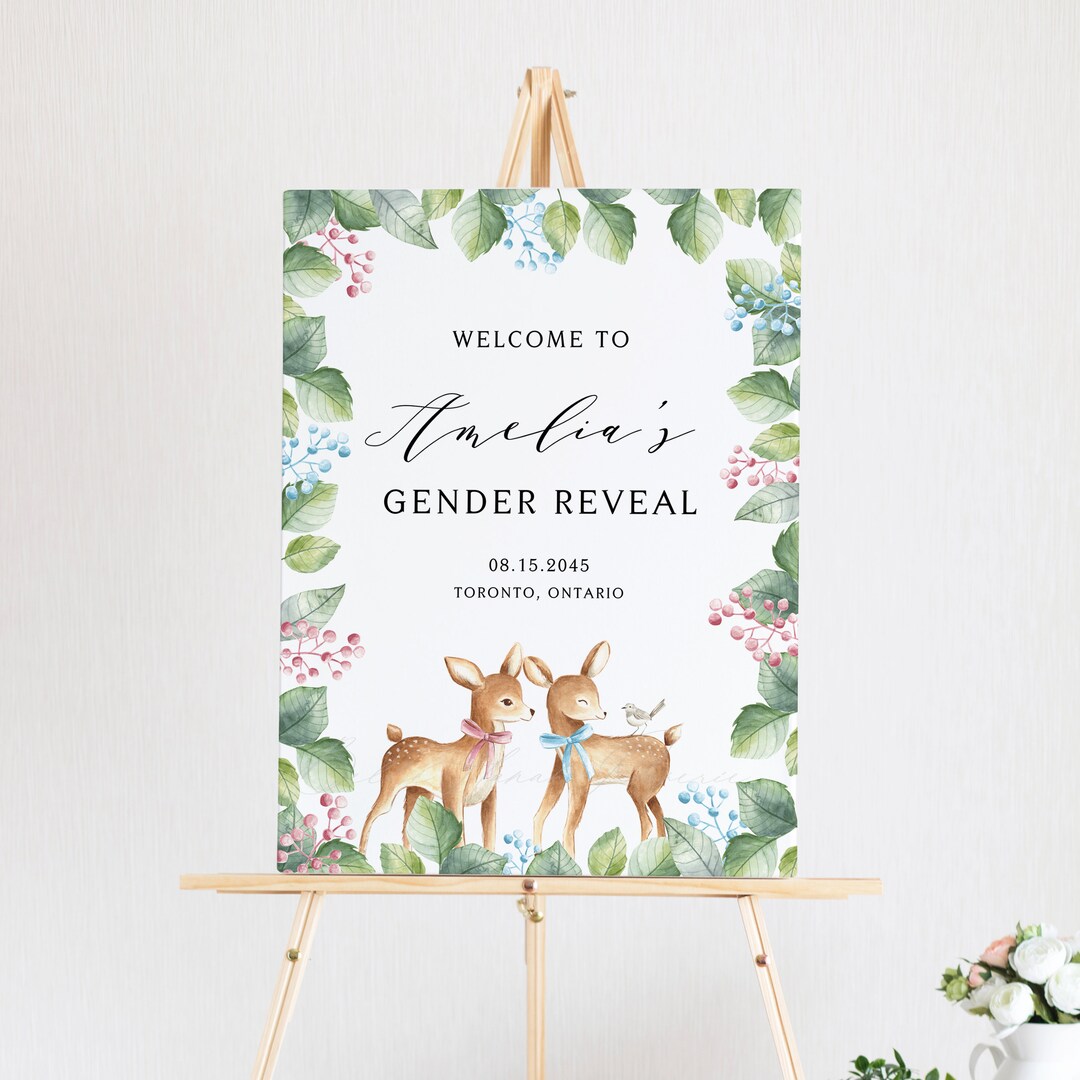 Printable Woodland Deer Gender Reveal Welcome Sign Template ...