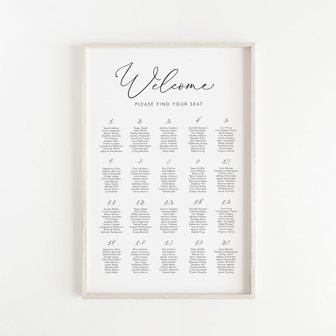 Printable Calligraphy Wedding Seating Chart Template - DIY 24x36 ...