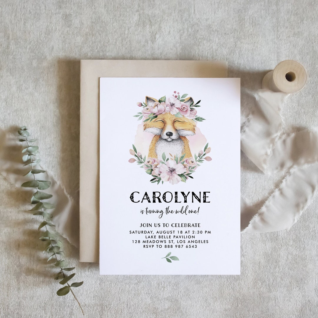 Printable Wild One Fox Birthday Invitation Template - DIY Boho ...