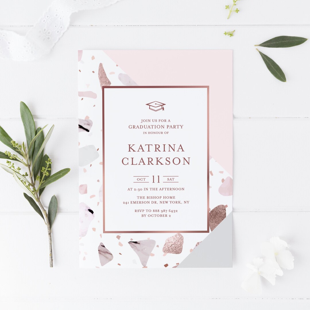 Printable Rose Gold Graduation Invitation Template Editable - Etsy