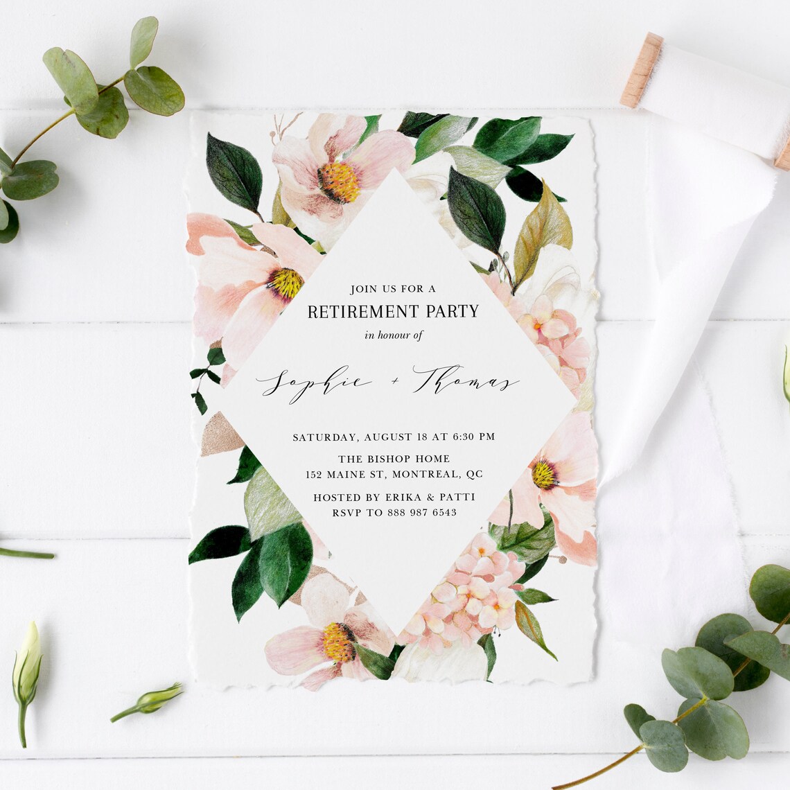 Printable Blush Pink Floral Retirement Party Invitation - Etsy