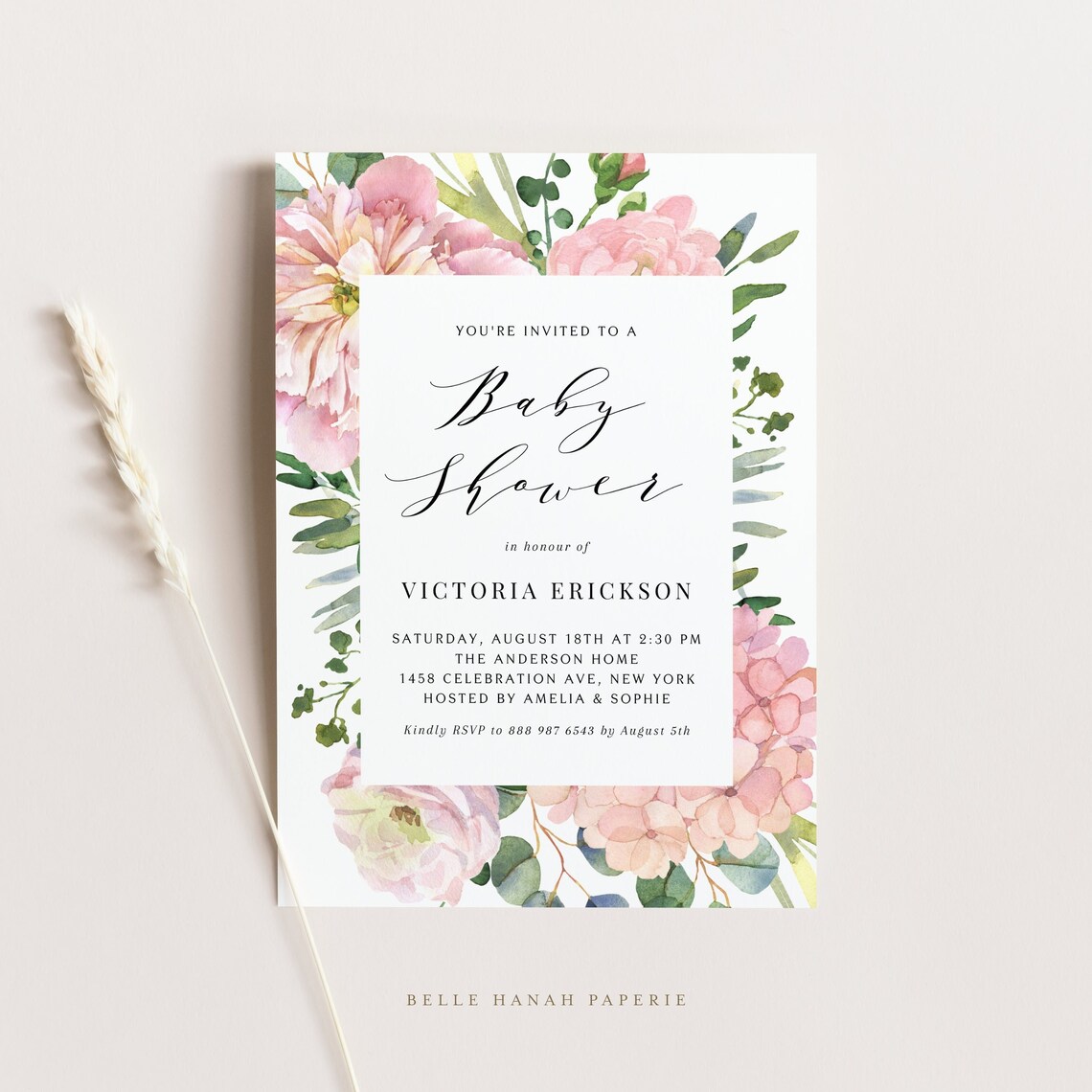 Printable Blush Floral Baby Shower Invitation Template - Etsy