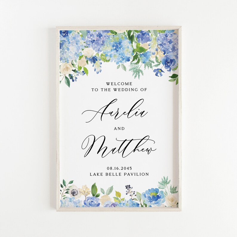 Printable Blue Hydrangea Wedding Welcome Sign Template - Etsy