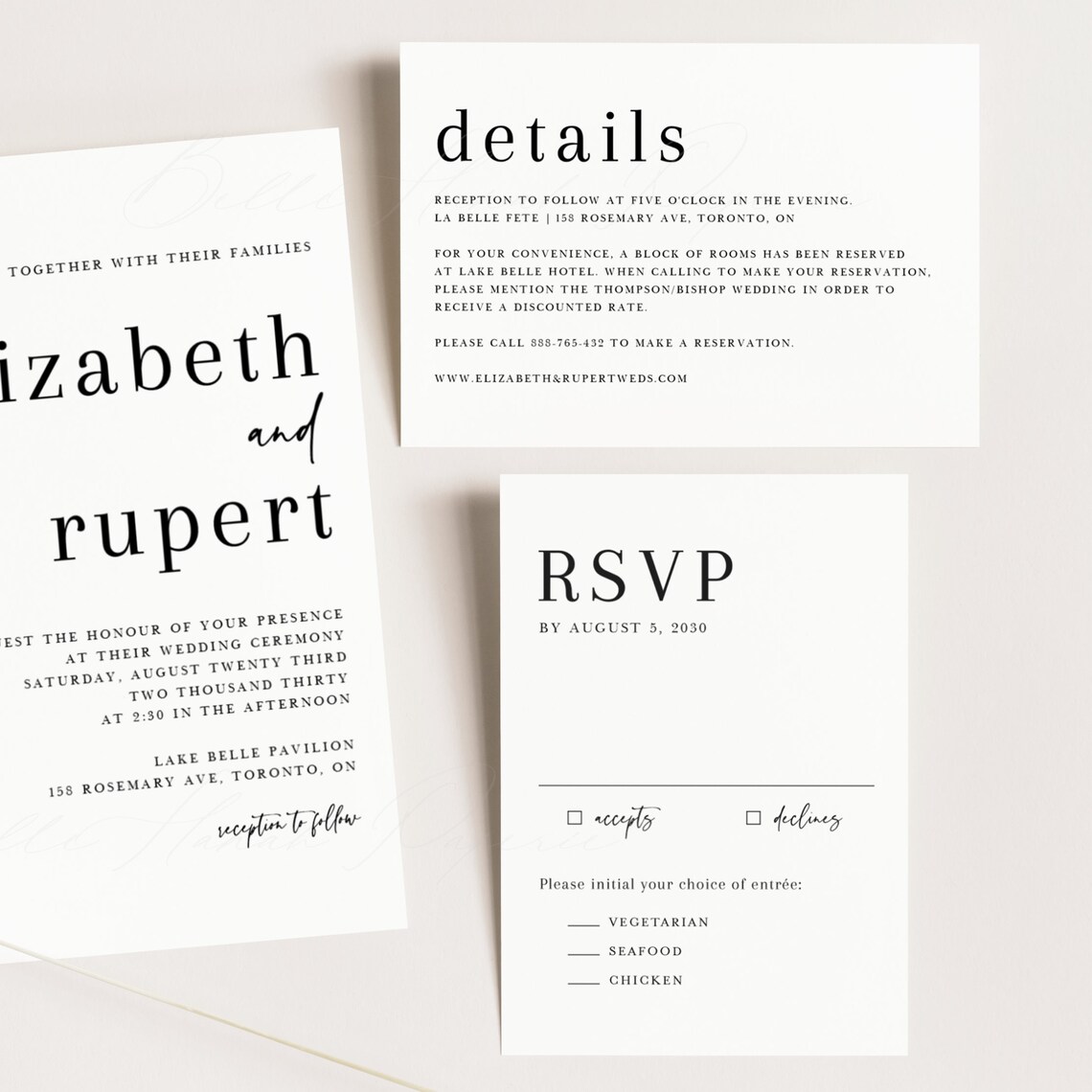 Printable Minimalist Wedding Invitation Set Template, Simple Serif ...