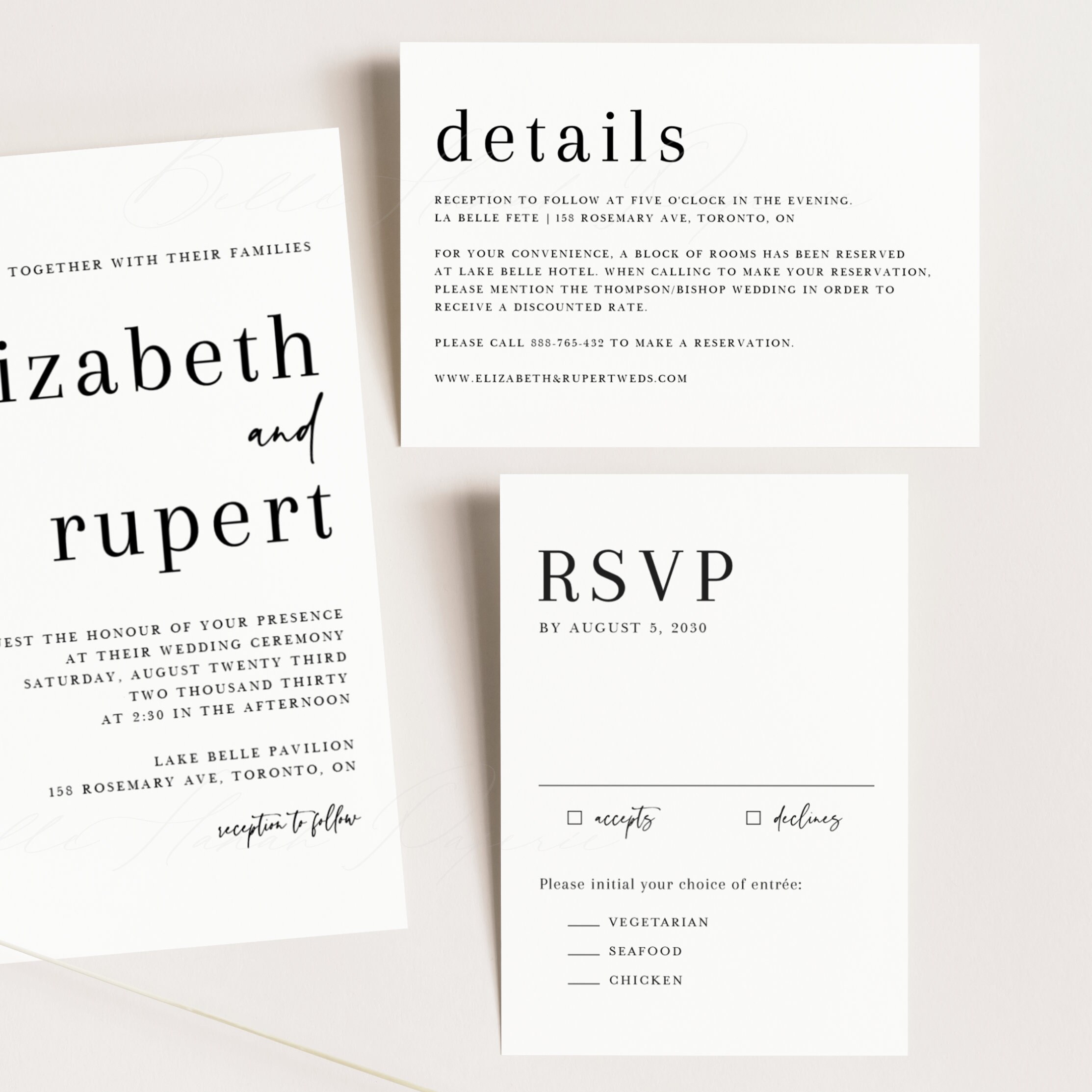 Printable Minimalist Wedding Invitation Set Template, Simple Serif ...