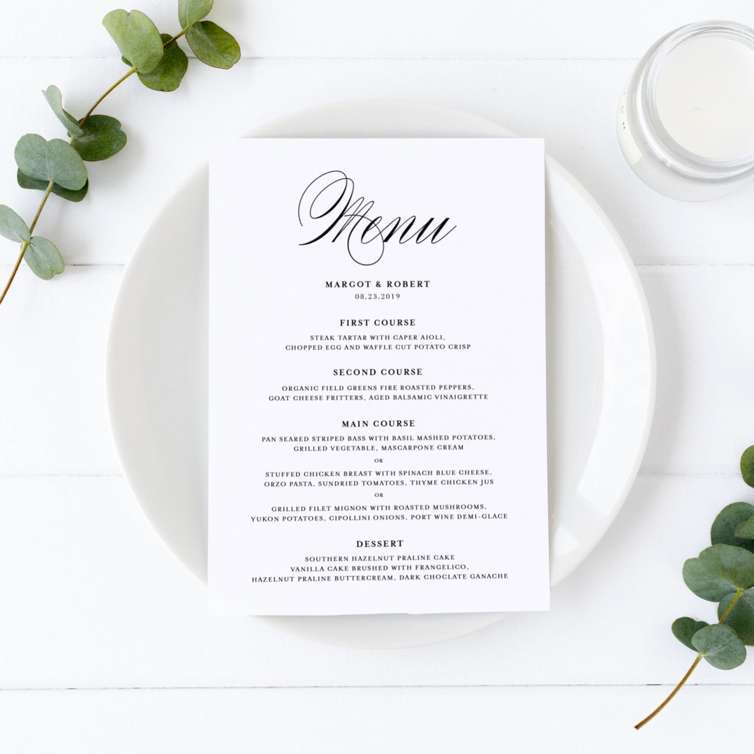 Printable Script Wedding Menu Card Template - 5x7 Printable Wedding ...