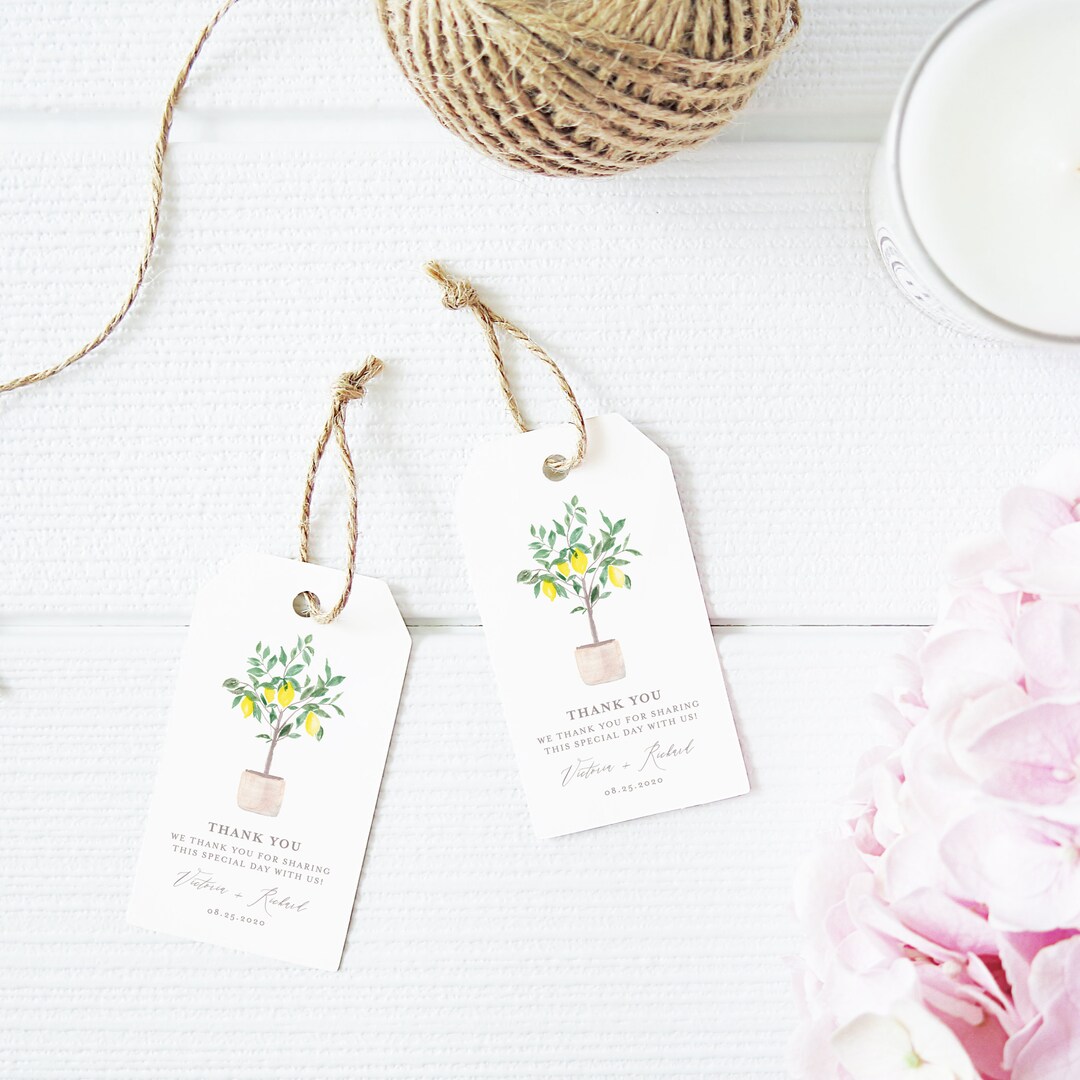 Printable Lemon Wedding Thank You Gift Tag Template - DIY Watercolor ...
