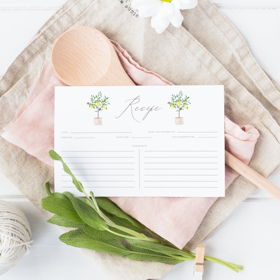 Lemon Recipe Card 4x6 Printable Watercolor Lemon Trees | Etsy