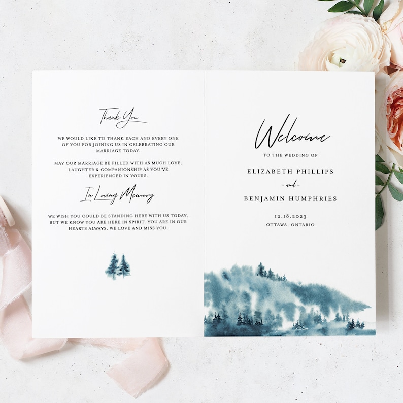 Winter Wonderland Wedding Program Booklet Template Printable | Etsy