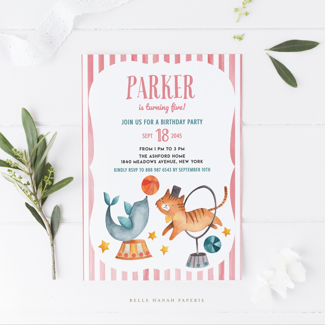 Printable Circus Theme Birthday Party Invitation Template - Watercolor ...