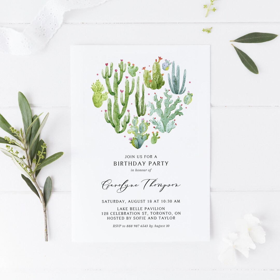 Printable Succulents Birthday Party Invitation Template - Editable ...