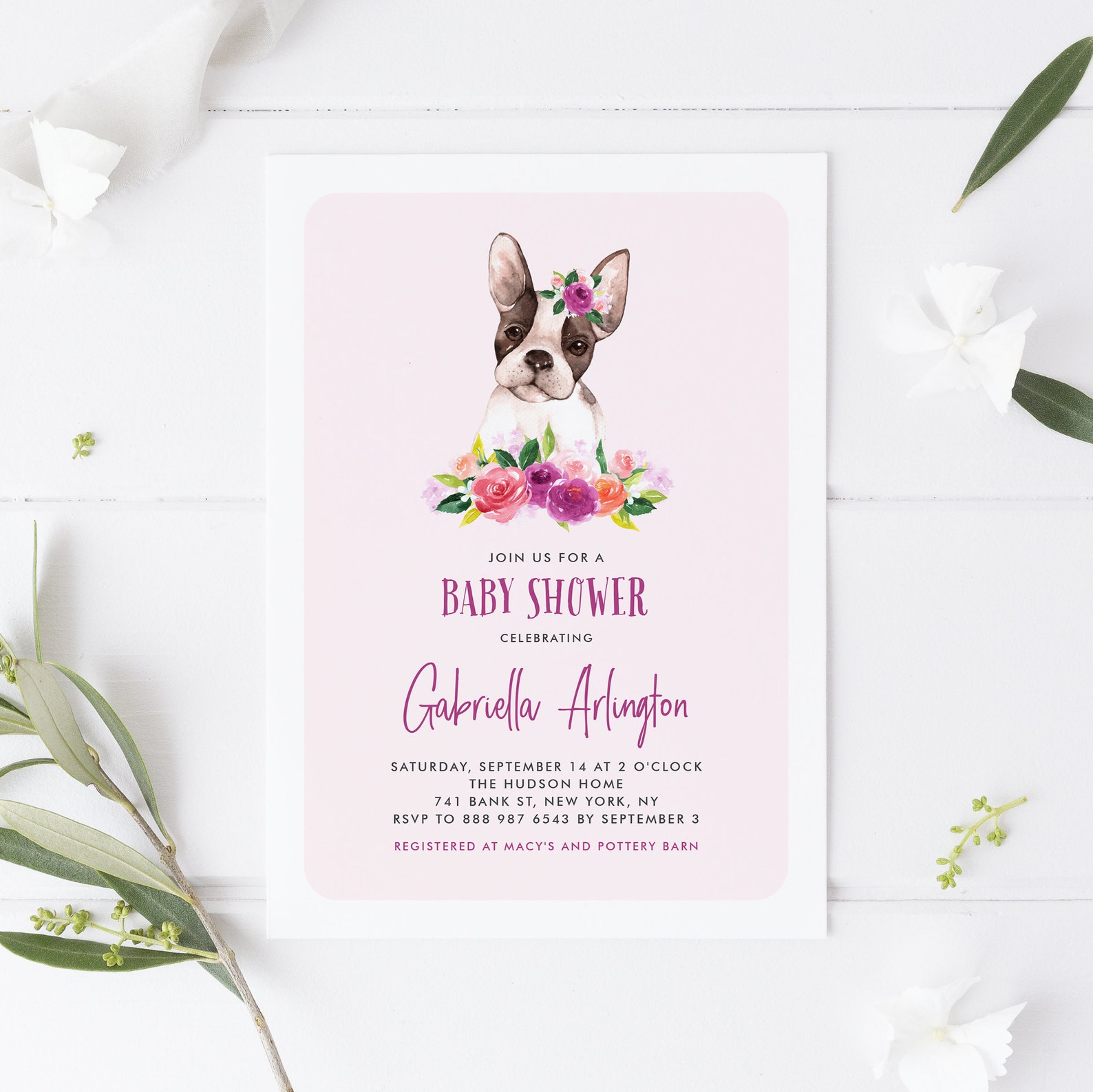 Printable French Bulldog Baby Shower Invitation Template - Etsy
