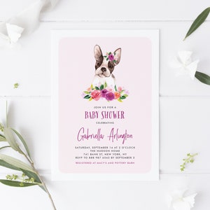 Printable French Bulldog Baby Shower Invitation Template - Watercolor ...