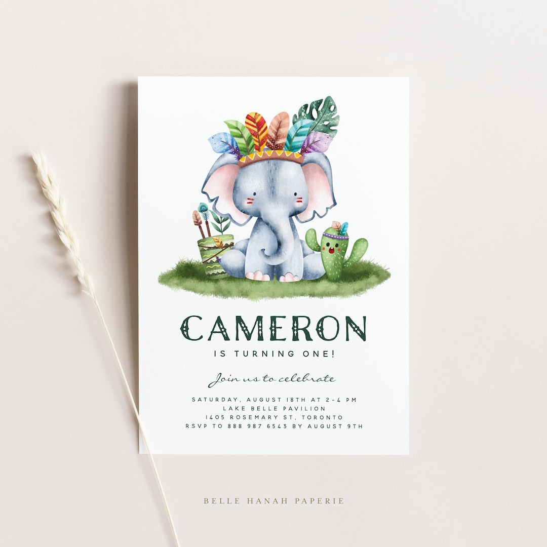 Printable Elephant Birthday Party Invitation Tempate - Watercolor ...
