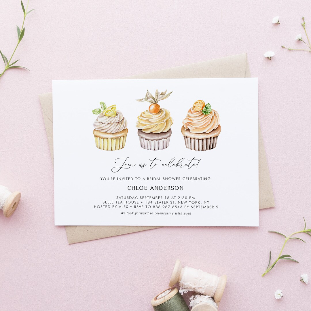 Printable Cupcake Bridal Shower Invitation Template - Watercolor Berry ...