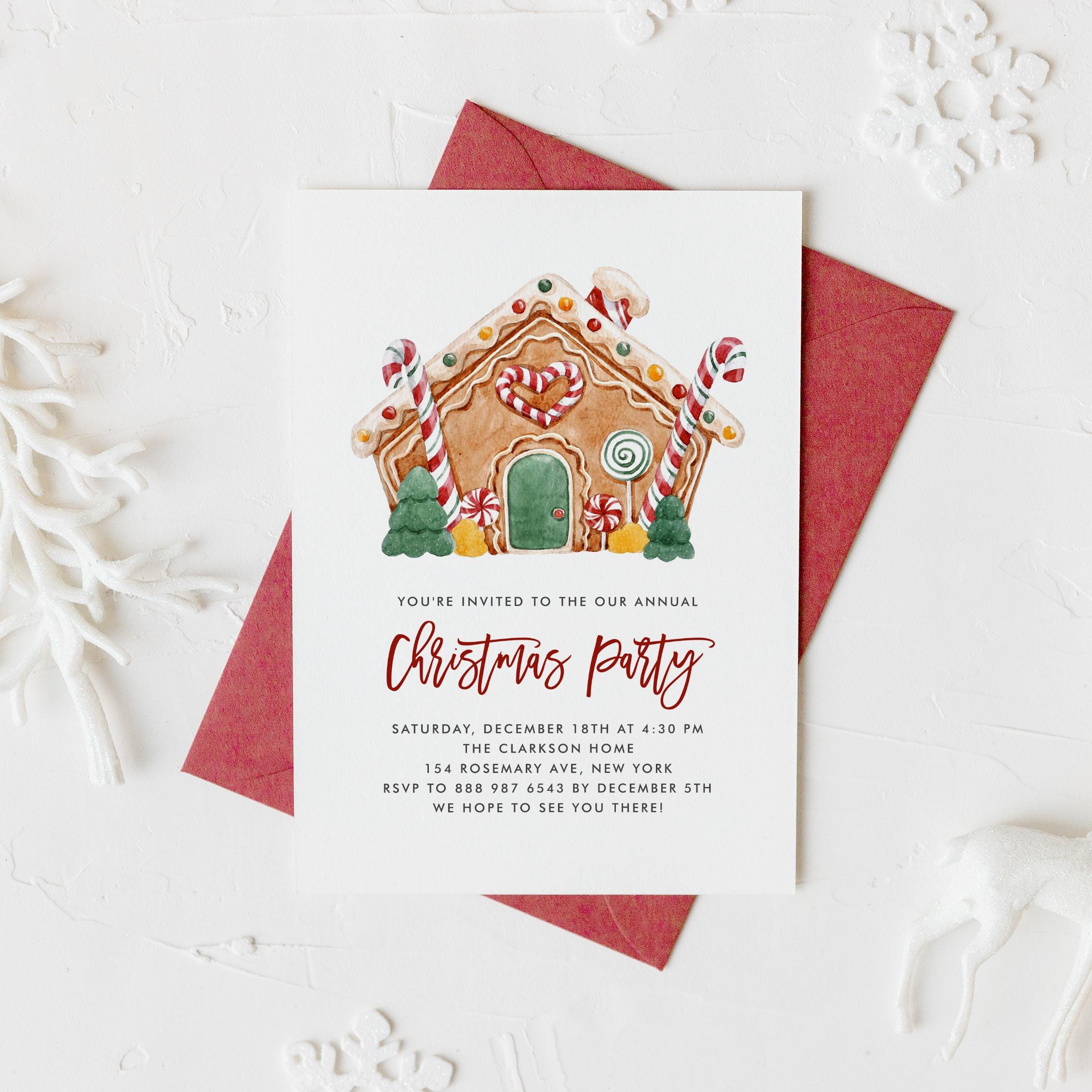 Printable Gingerbread House Christmas Party Invitation Template - DIY ...