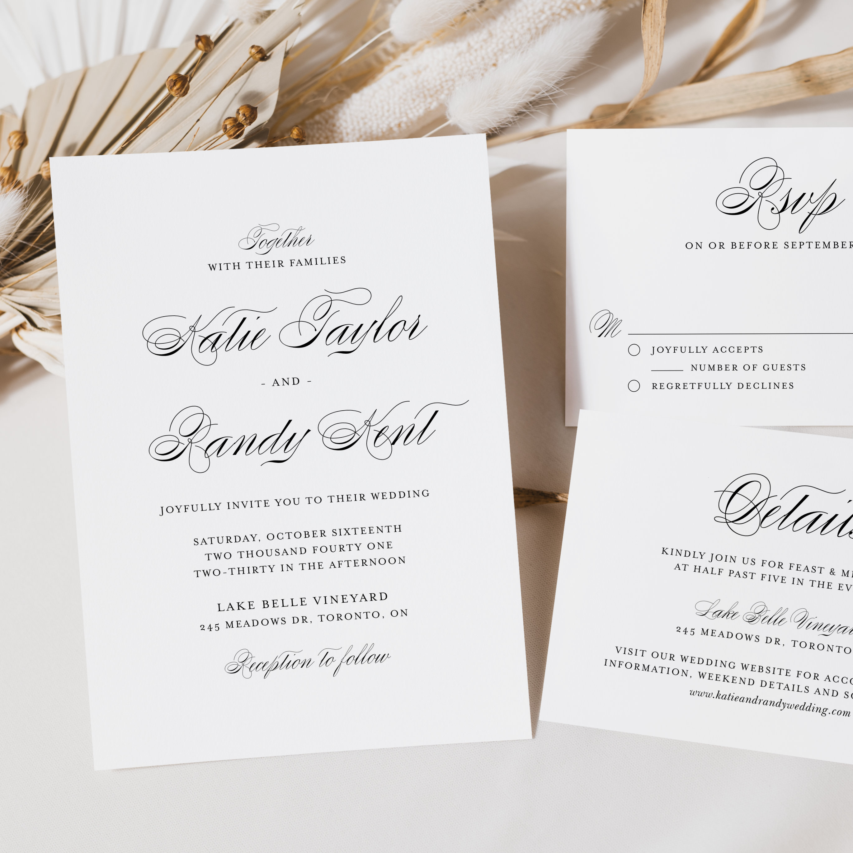 Elegant Script Wedding Invitation Set Template Printable | Etsy