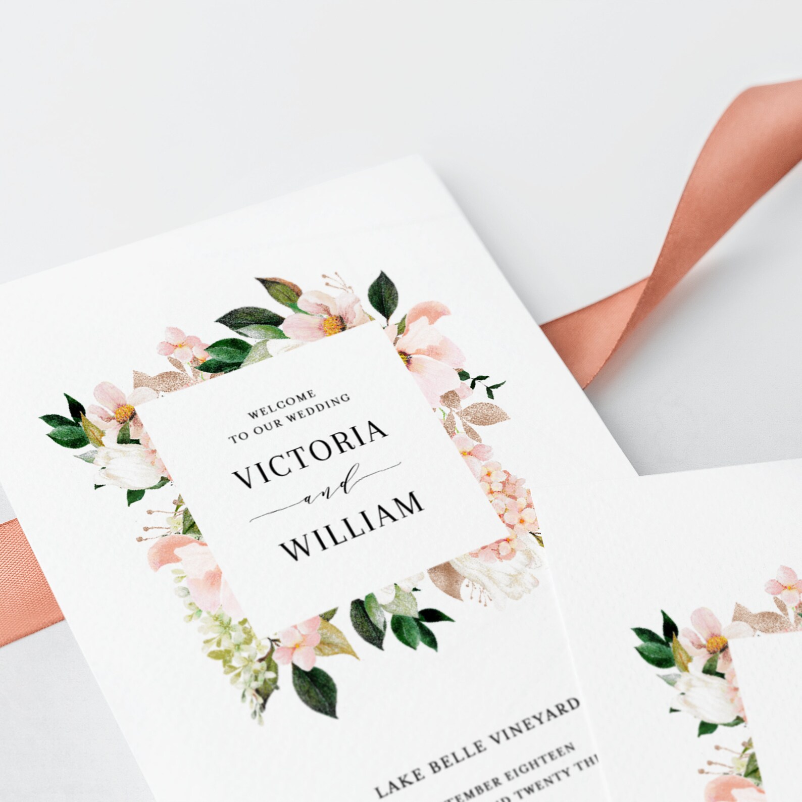 Blush Pink Floral Wedding Program Booklet Template Printable - Etsy