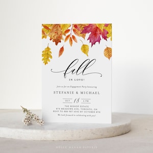 Printable Fall Engagement Party Invitation Template - Watercolor Autumn ...