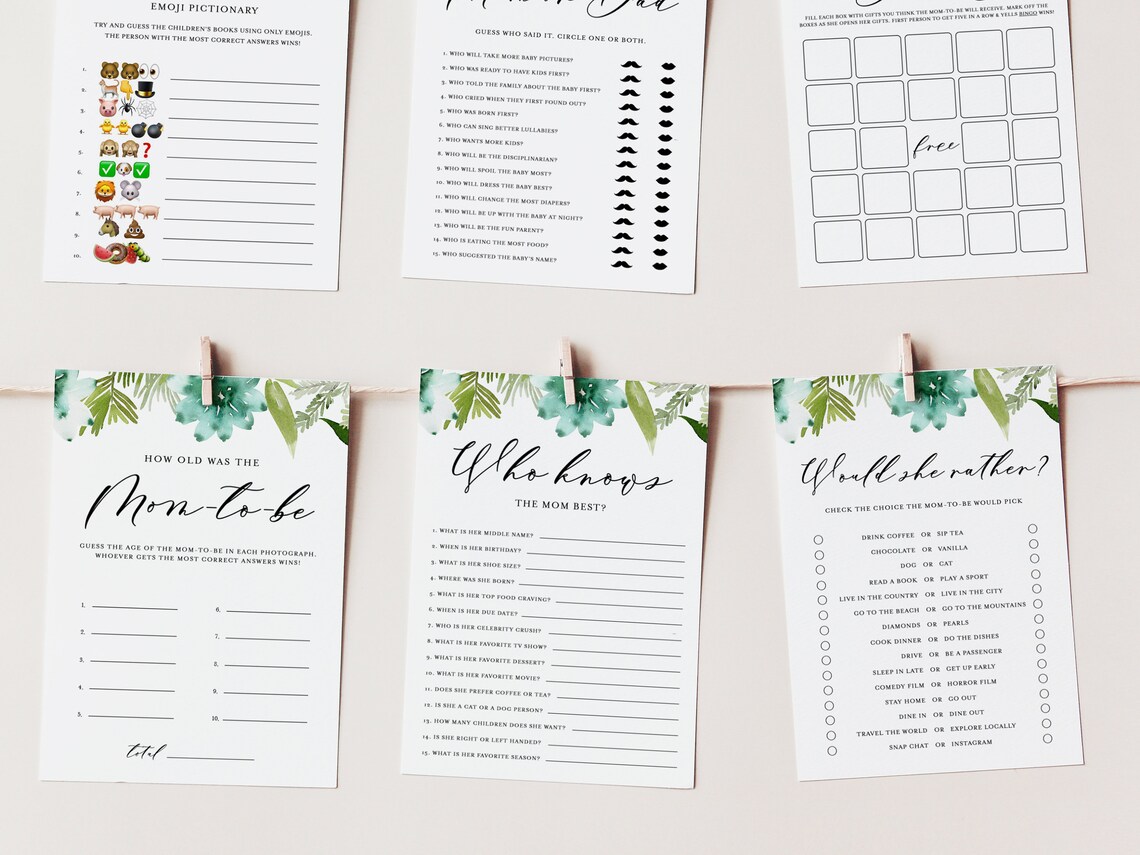 Printable Floral Baby Shower Games Bundle 5x7 Watercolor - Etsy