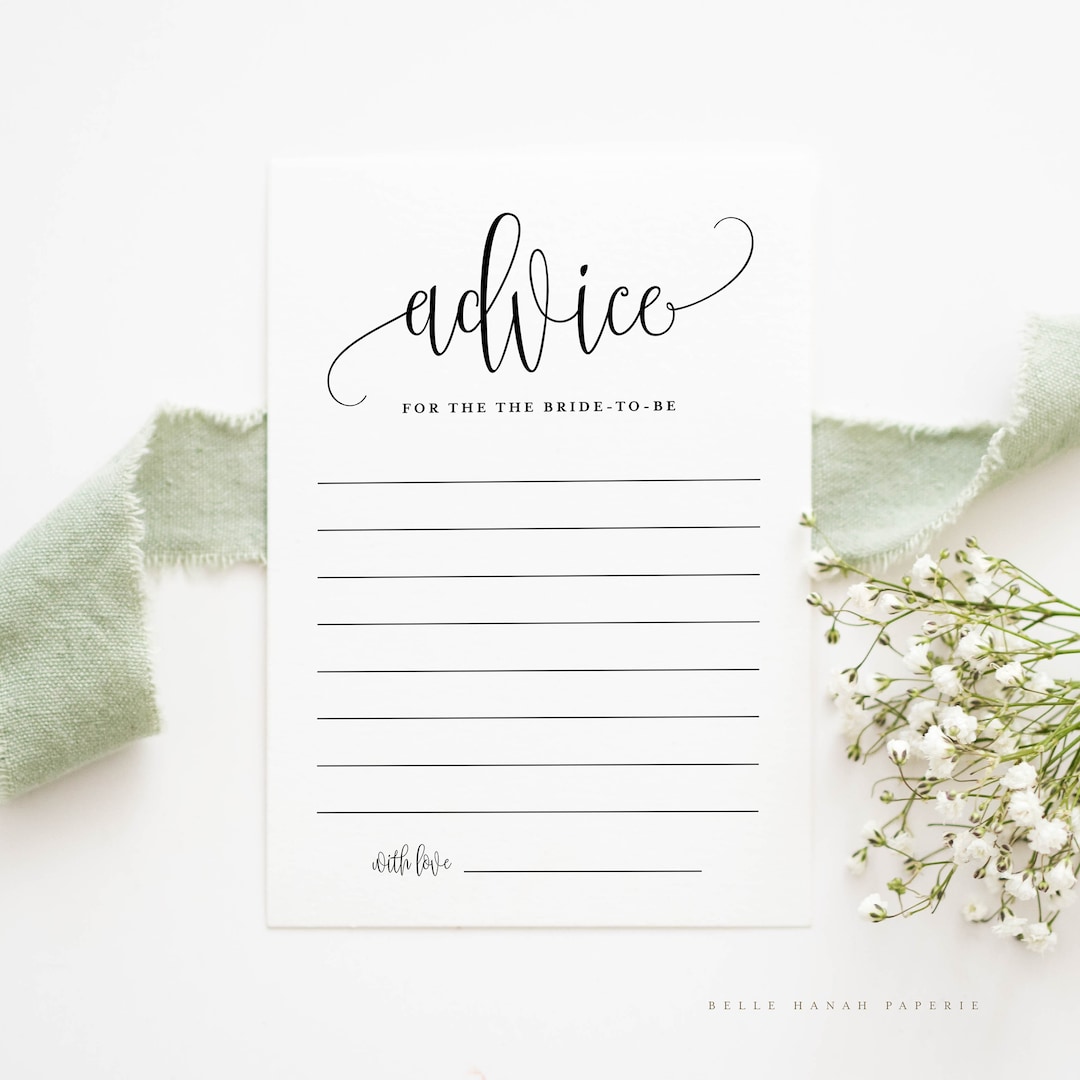 Printable Bridal Shower Advice Card - 5x7 Sophie Script Advice for the ...