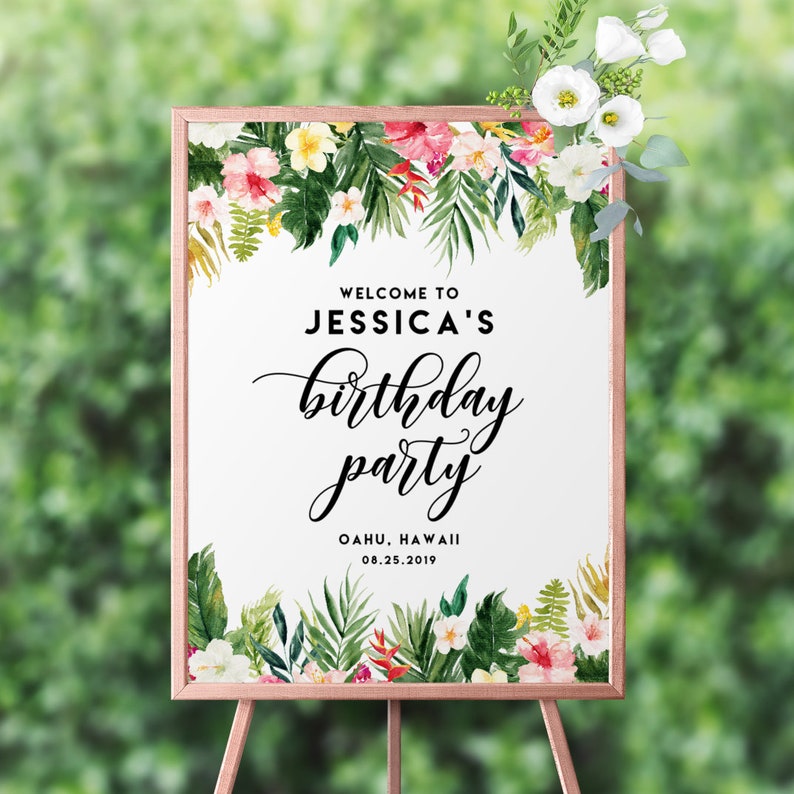 Editable Tropical Birthday Party Welcome Sign Template | Etsy