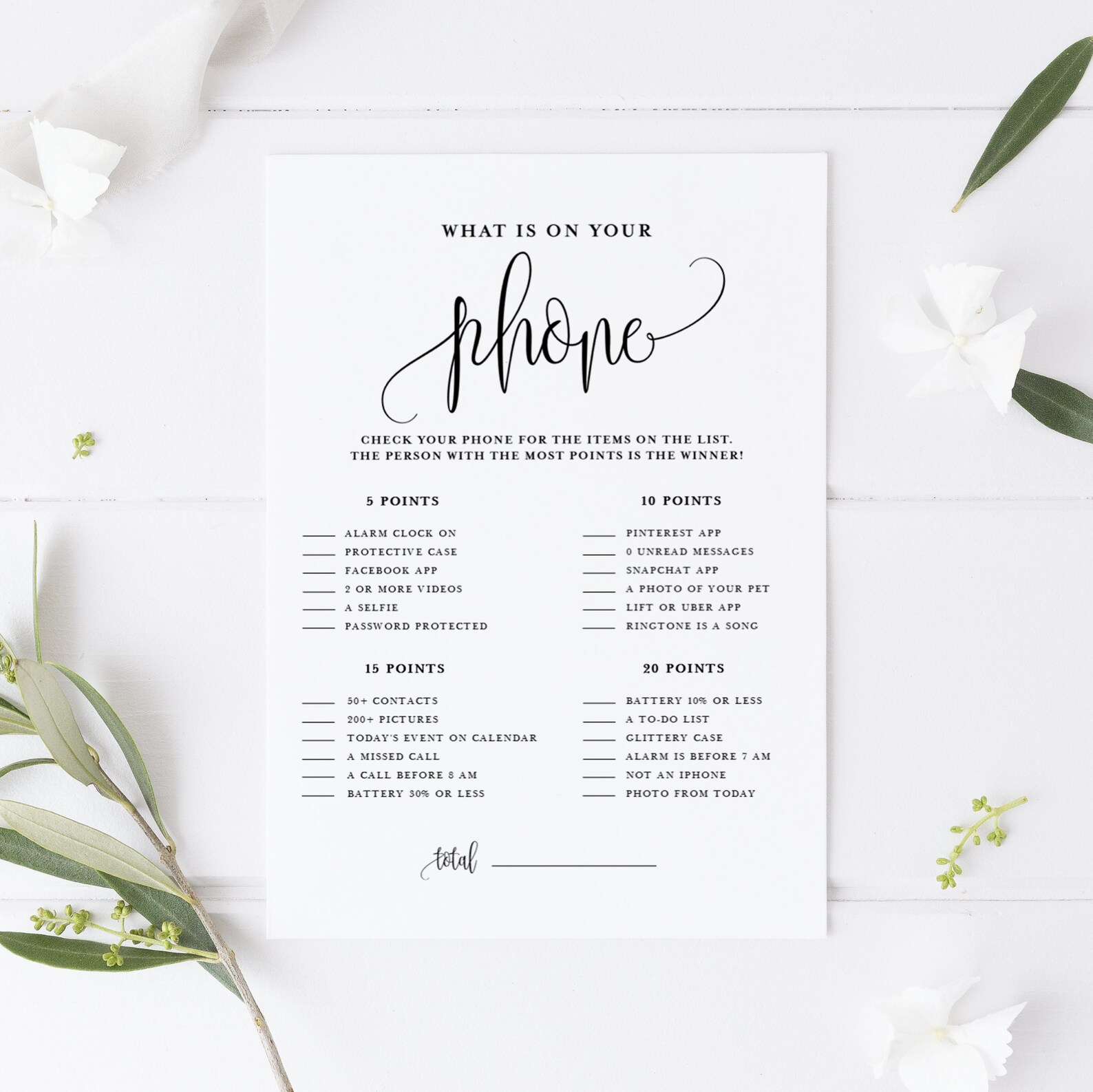 Script What's on Your Phone Game Card Printable Sophie | Etsy