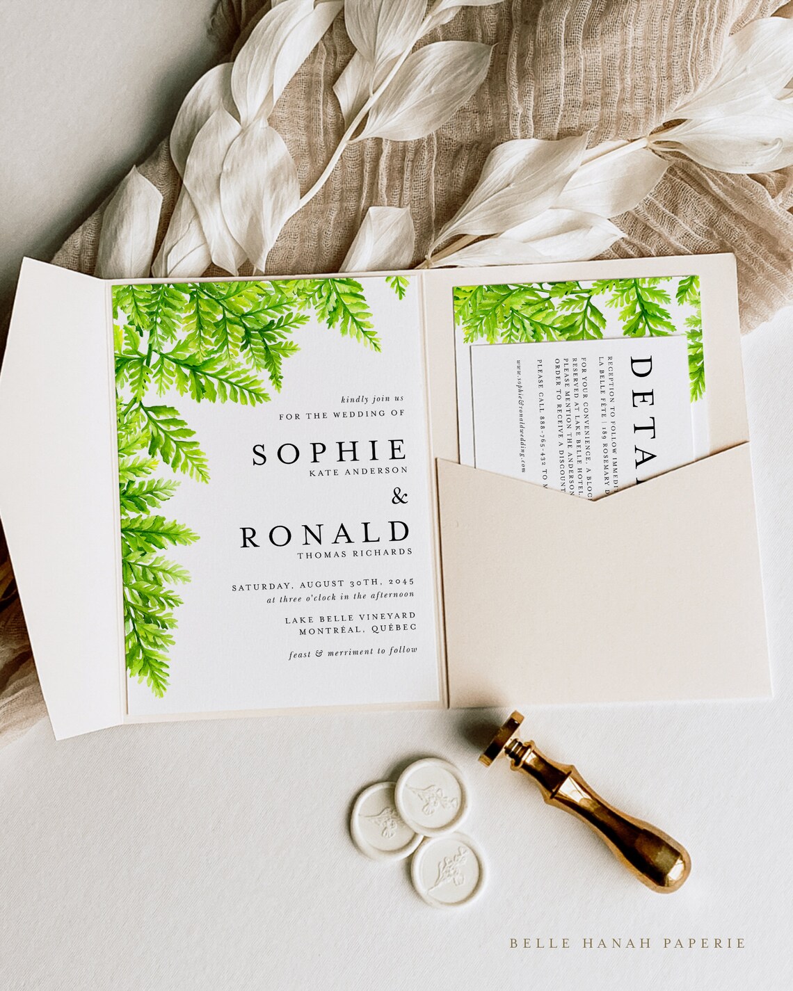 Printable Ferns Wedding Invitation Set Template Watercolor - Etsy