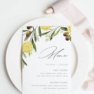 Printable Lemon Menu Card Template - DIY 4x9 Boho Watercolor Lemon and ...