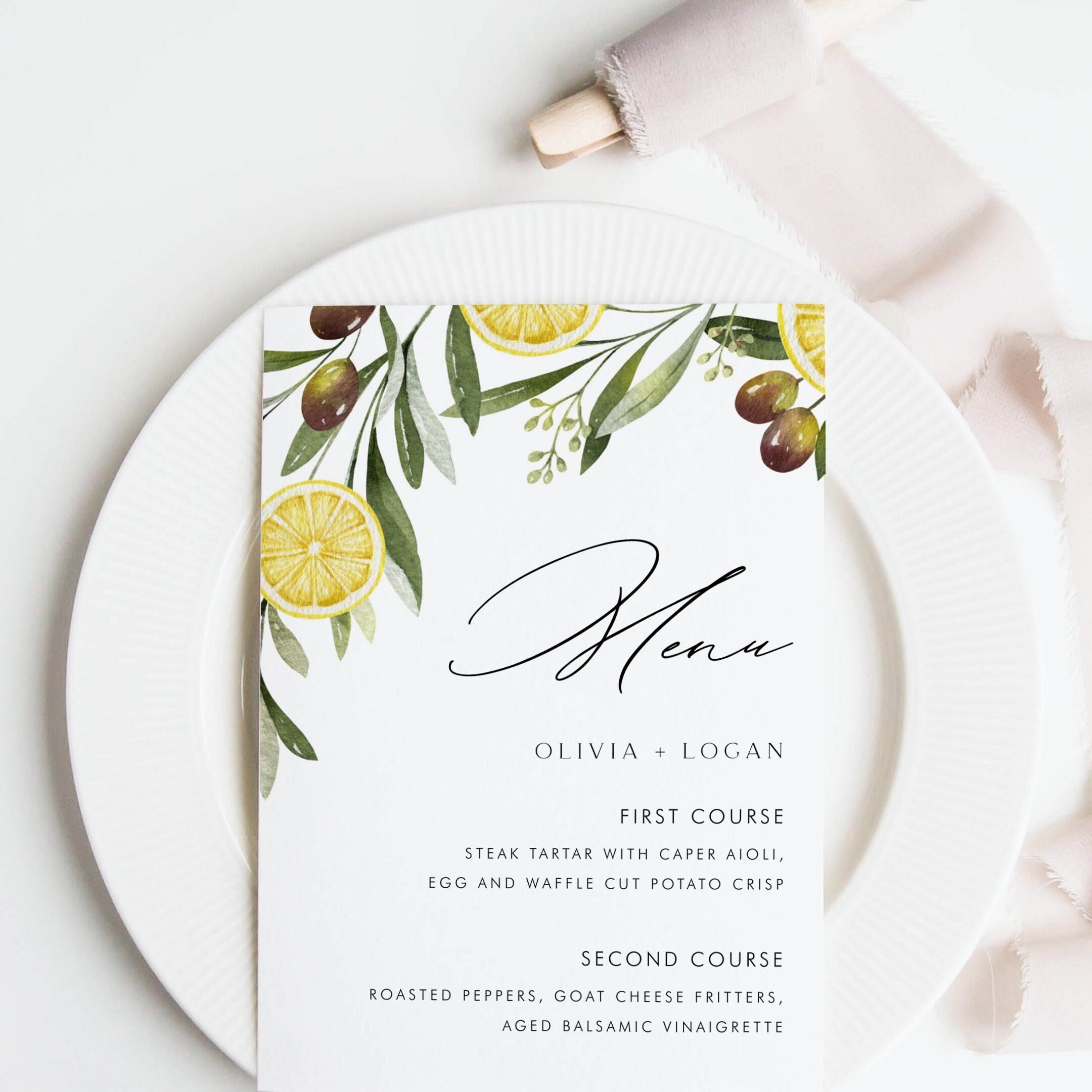 Printable Lemon Menu Card Template - DIY 4x9 Boho Watercolor Lemon and ...