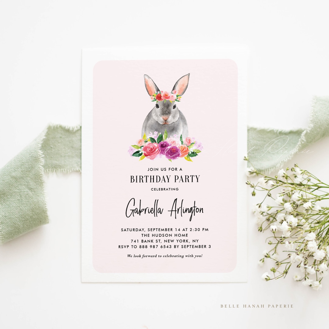 Printable Rabbit Birthday Party Invitation Template - DIY Watercolor ...