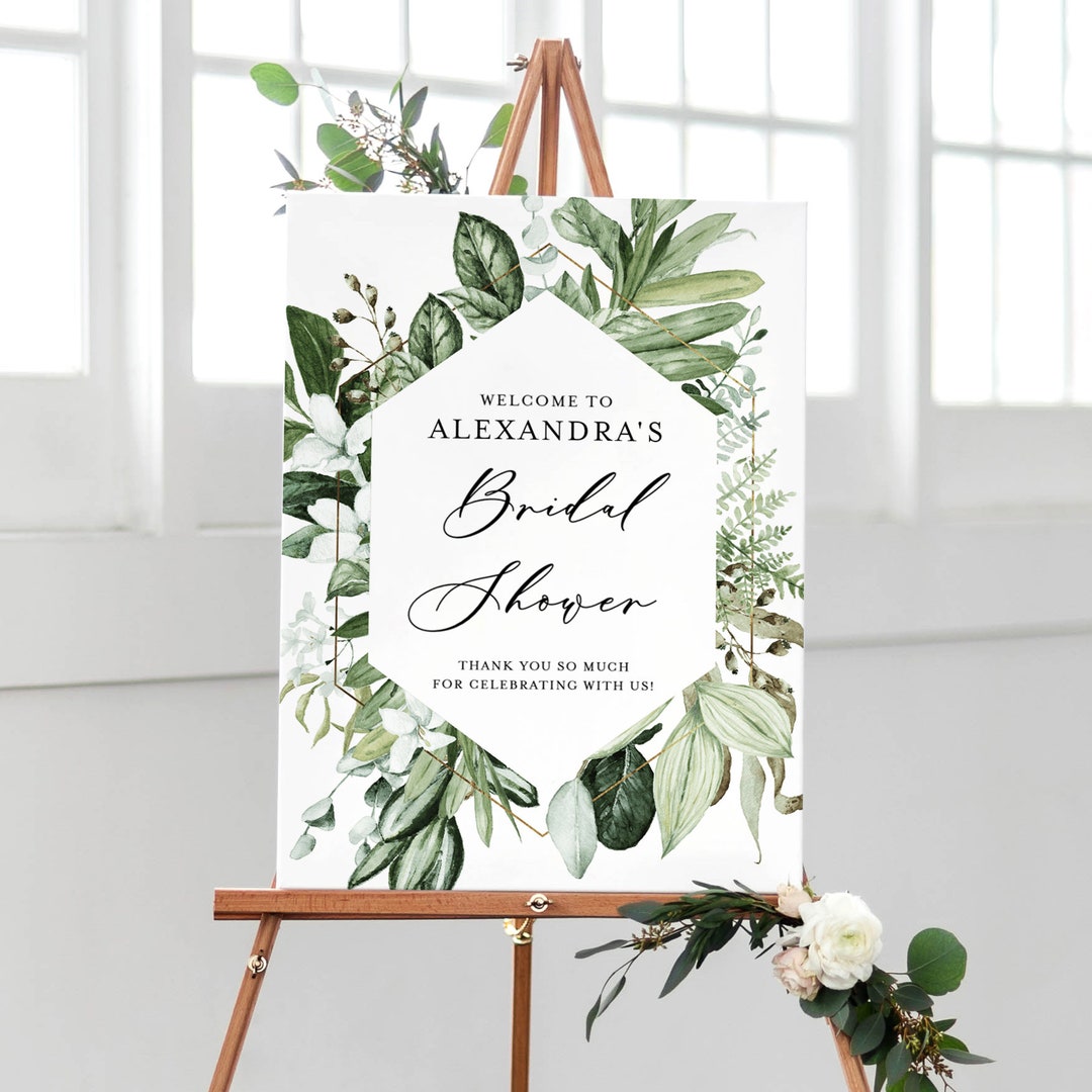 Printable Greenery Bridal Shower Welcome Sign Template - 18x24 Rustic ...