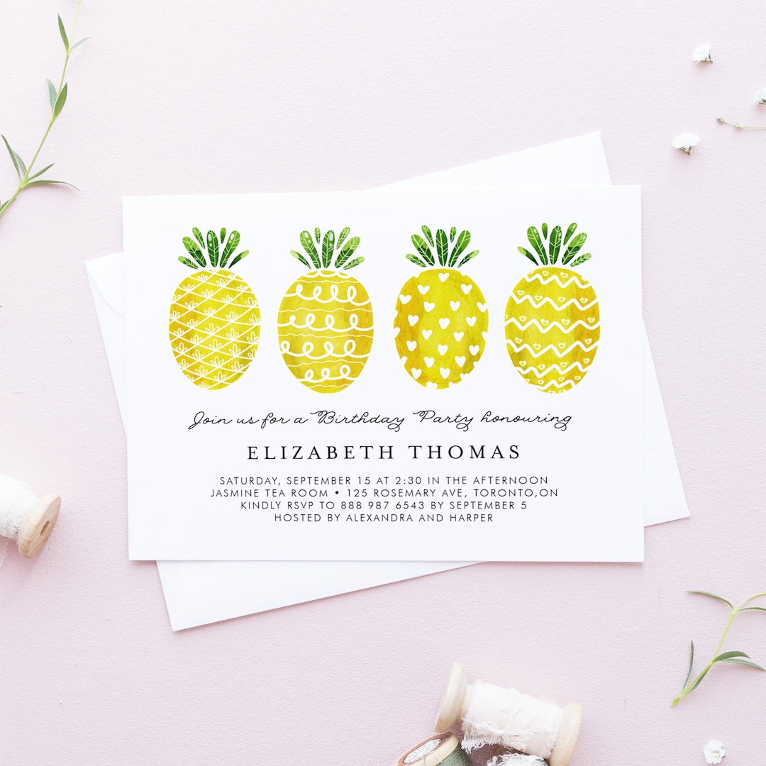 Pineapple Birthday Party Invitation Template - Printable Cute ...
