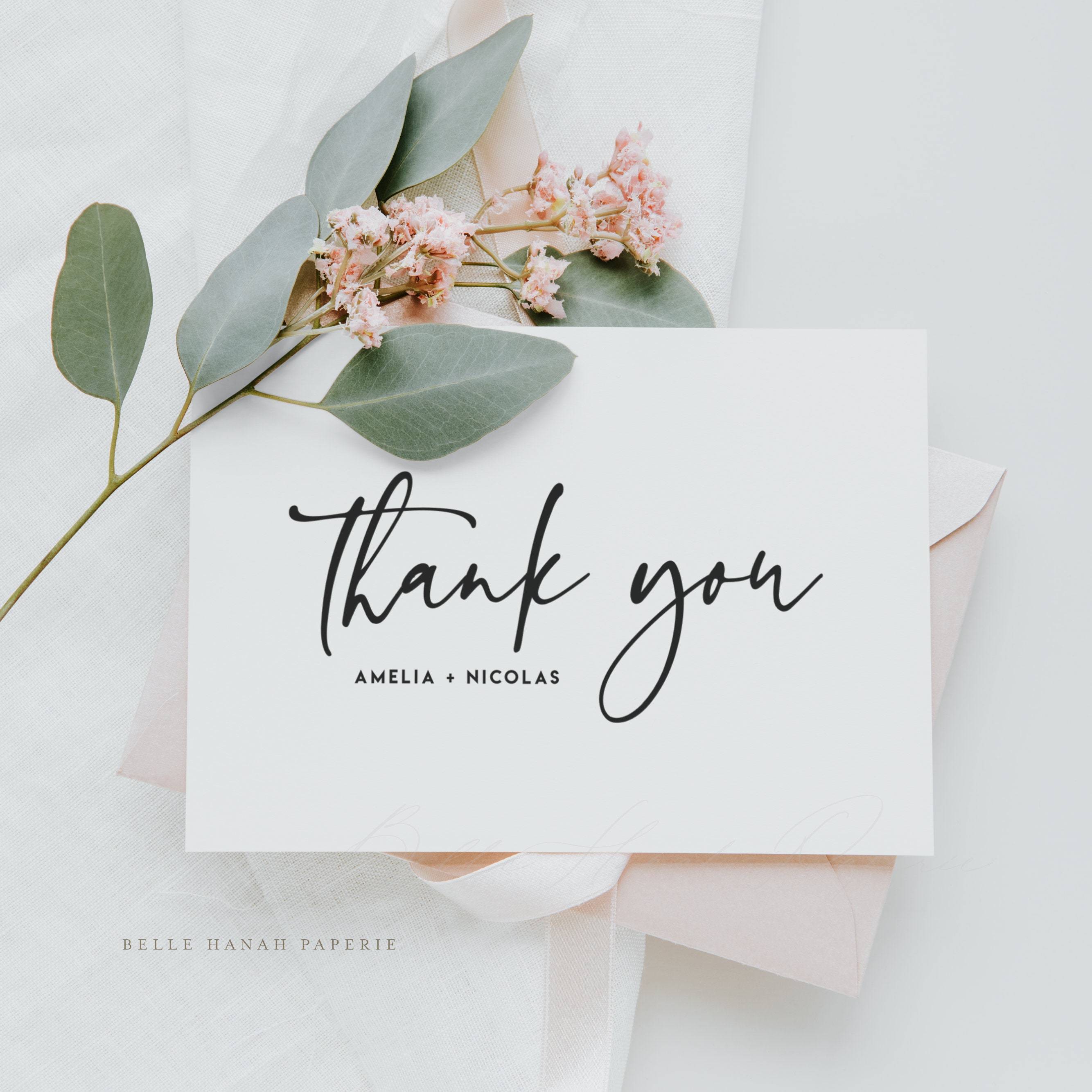 Printable Handwritten Script Wedding Thank You Card Template | Etsy