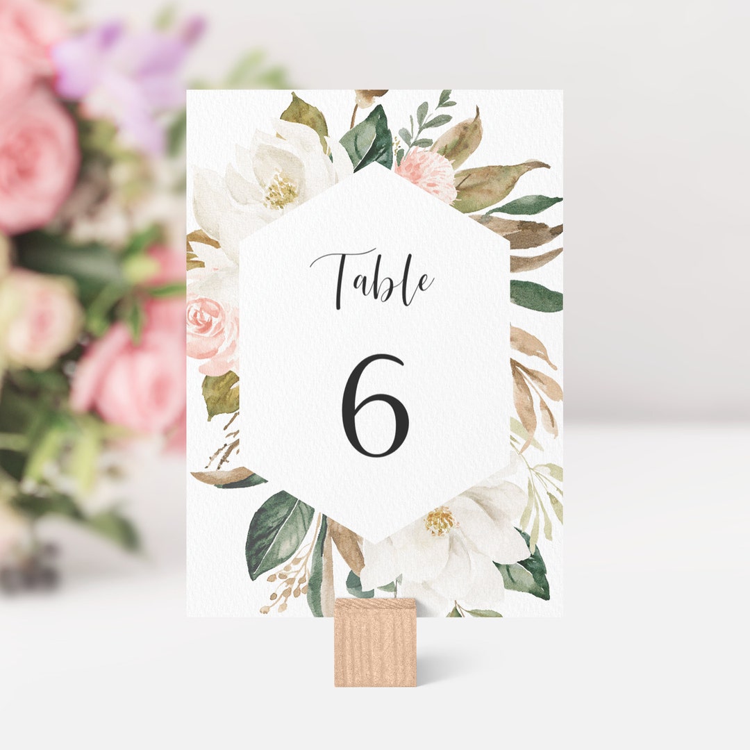 Printable Rustic Wedding Table Number Cards - Boho Watercolor White ...