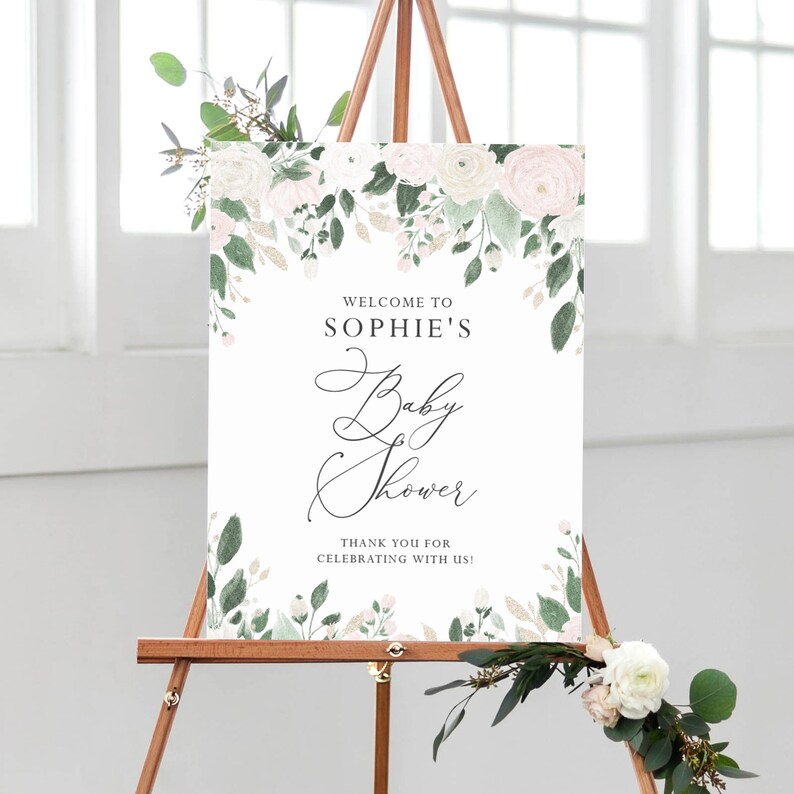 Printable Baby Shower Welcome Sign Watercolor Pastel Flowers | Etsy