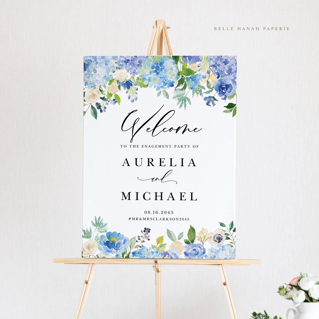 Printable Hydrangea Engagement Party Welcome Sign Template - Editable ...