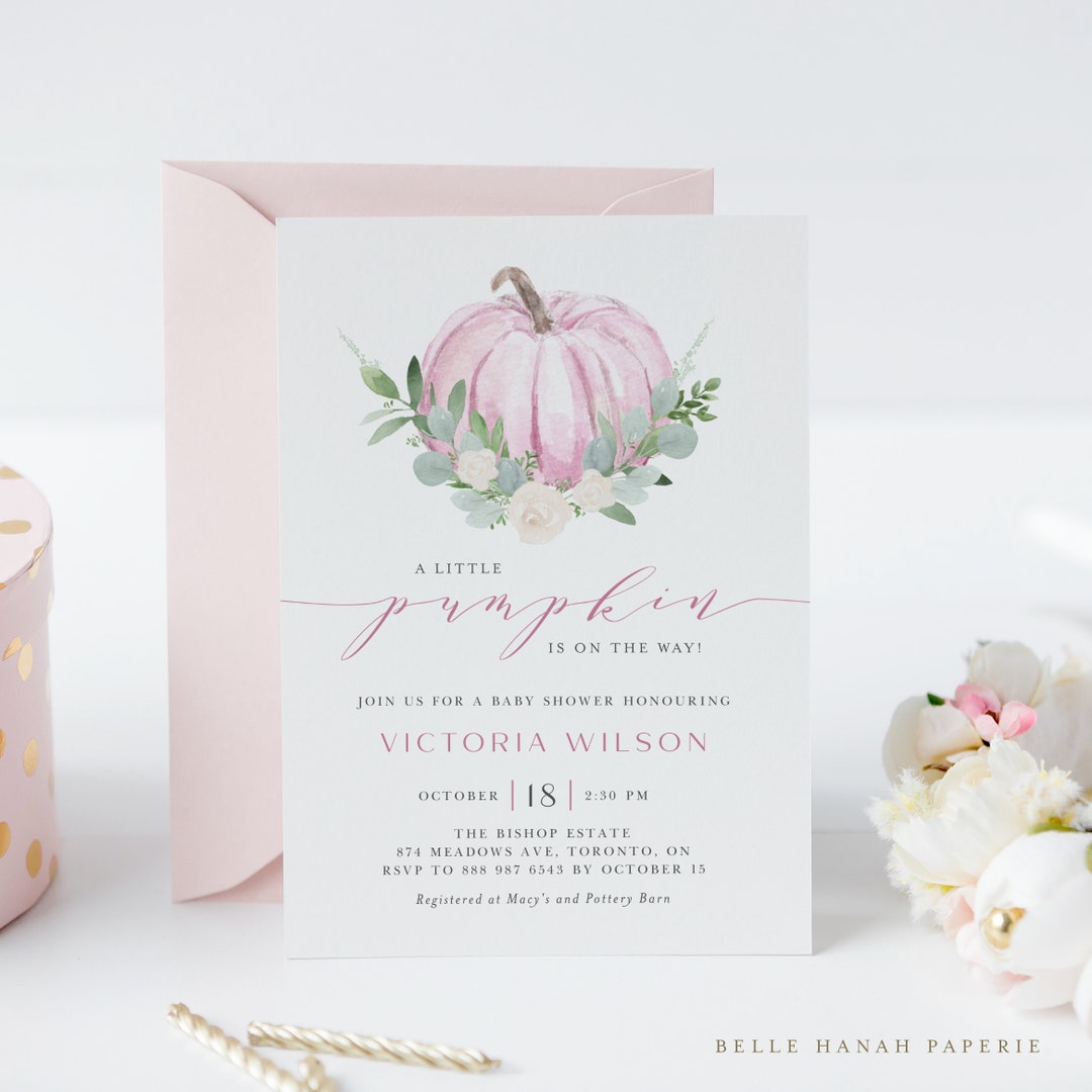Pink Pumpkin Baby Shower Invitation Template - Printable Little Pumpkin ...
