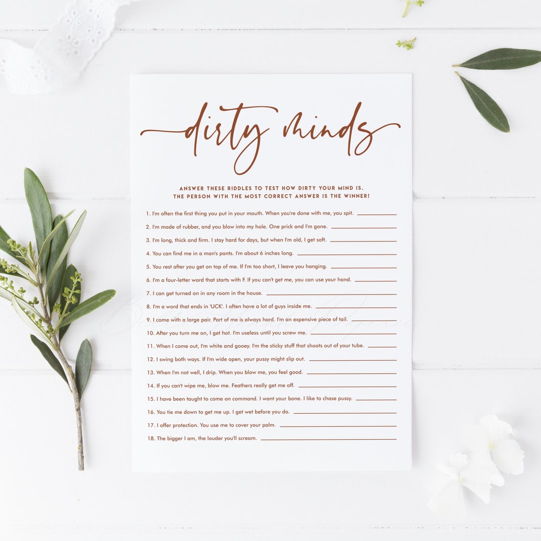 Printable Dirty Minds Game Card - Terracotta Dirty Riddles Bachelorette ...